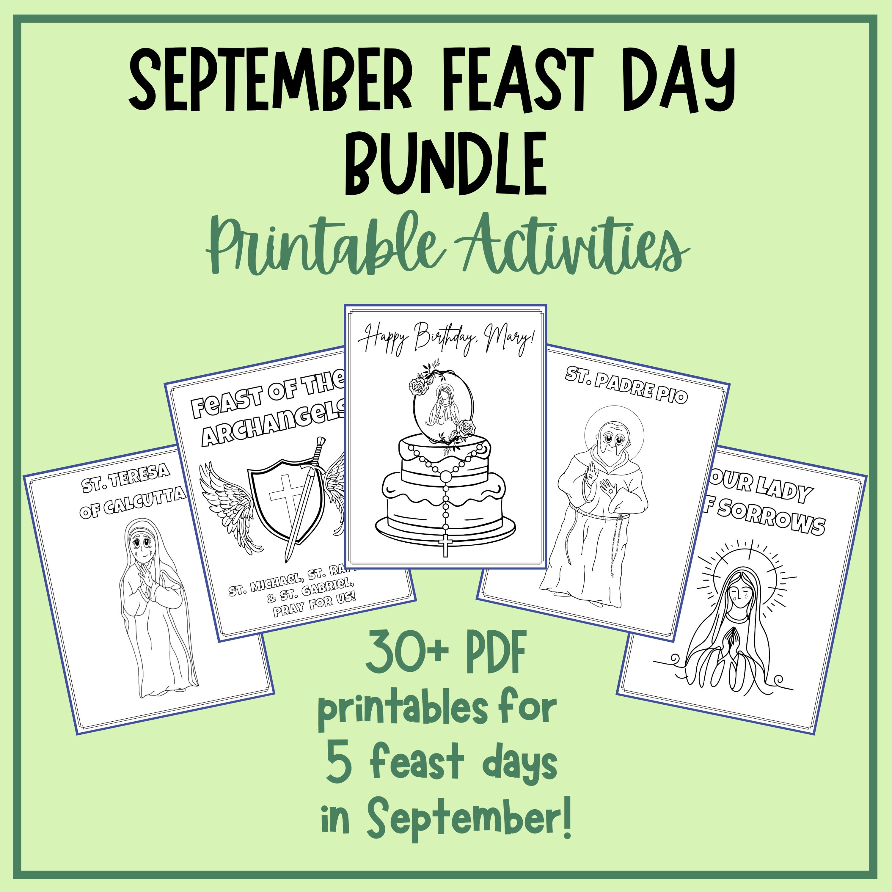 September Saint Feast Day BUNDLE Printable Catholic Activities Poem and ...