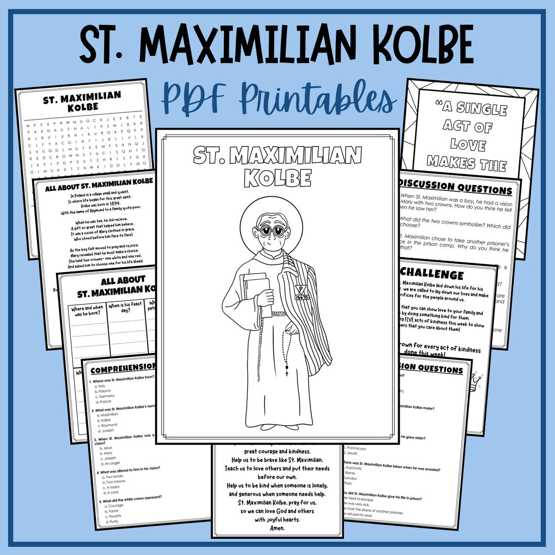 St. Maximilian Kolbe Feast Day Kids Activities Printables Catholic ...