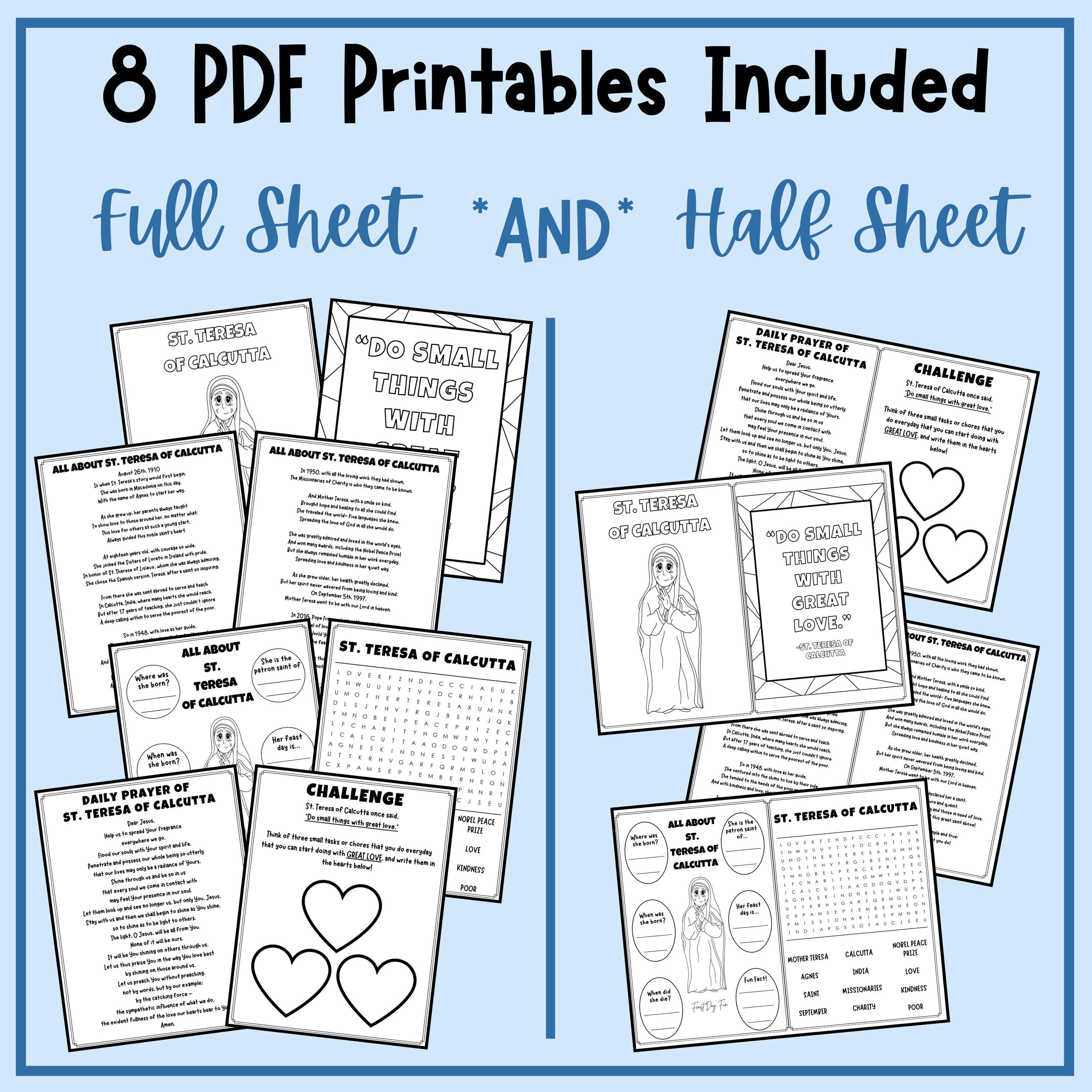 St. Teresa of Calcutta Feast Day Printable, Mother Teresa Kids ...