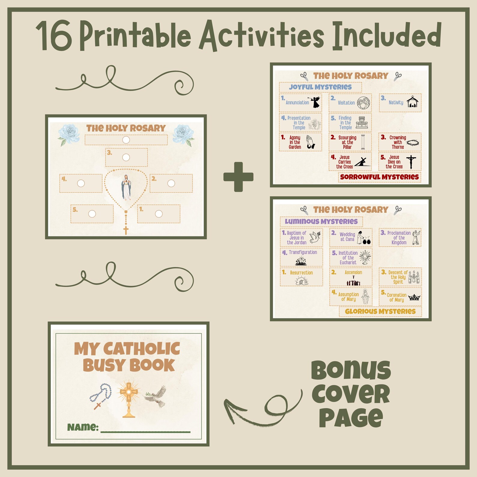 Catholic Busy Book Printable Activities for Kids Homeschool Religious ...