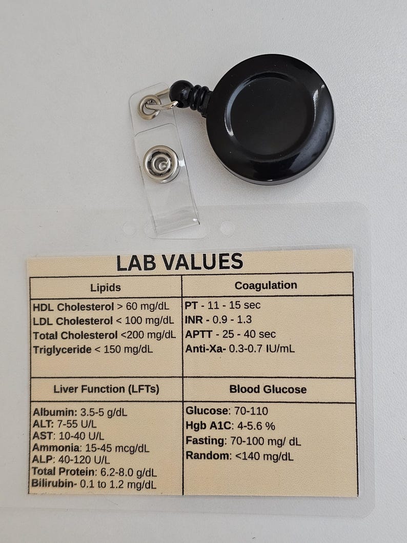 Nurse Lab Values Badge Card, RN & Nursing Student Clinical Reference, Badge Buddy Phlebotomy ...
