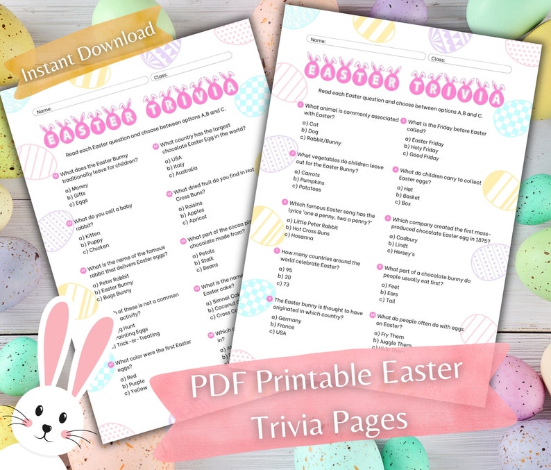 Easter Trivia Printable PDF for Kids Fun Easter Quiz With Answers ...