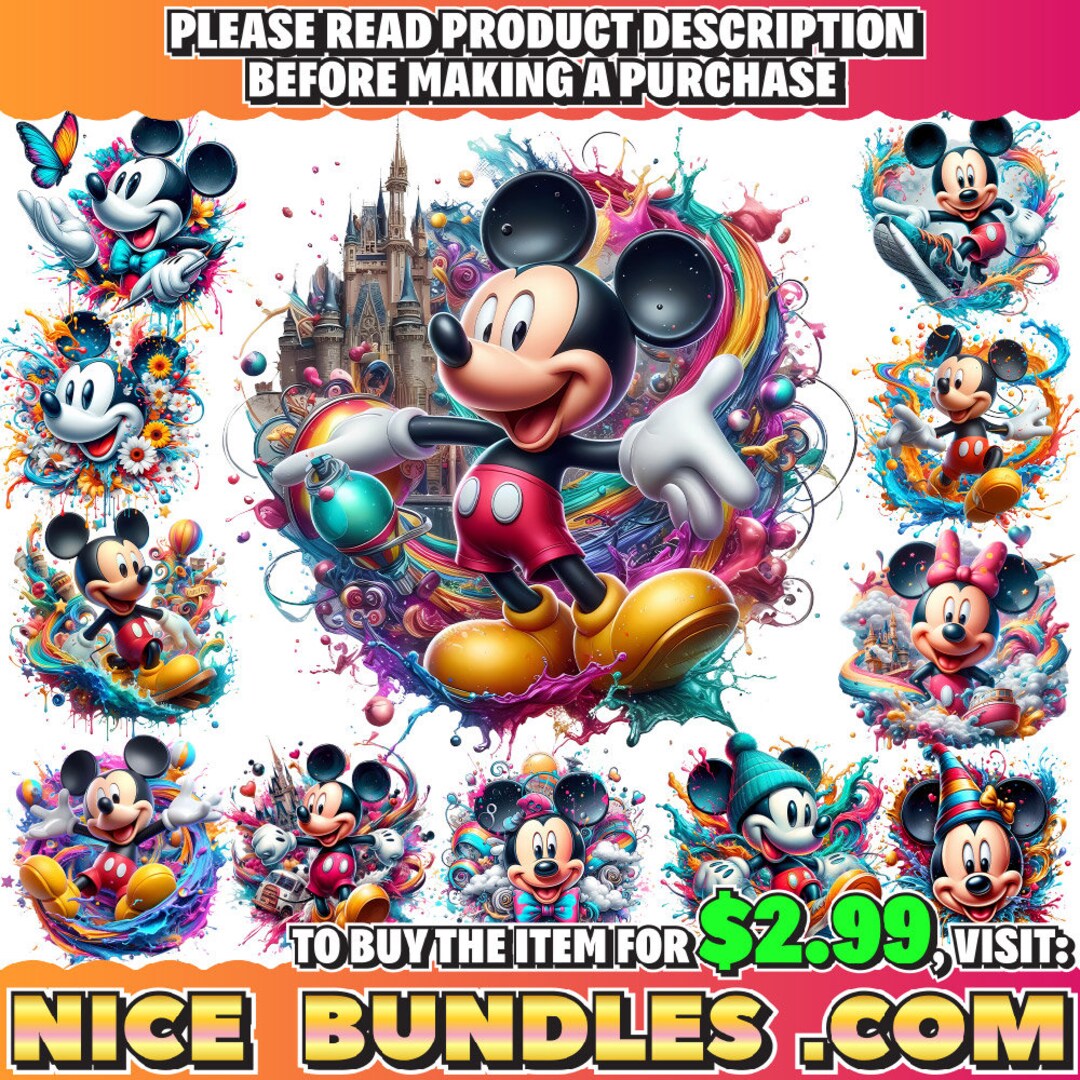 12 PNG Mickey Mouse Splash and Watercolor Digital Design PNG File for ...