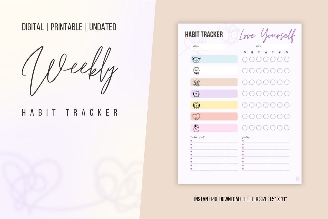 BTS/BT21 Weekly Habit Tracker, Digital/printable, Size 8.5x11 - Etsy