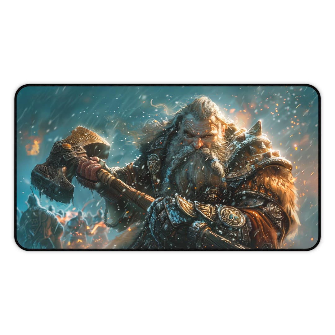 Fantasy Gaming Desk Mat, Dwarf With War Hammer Playmat, Mousepad, Table ...