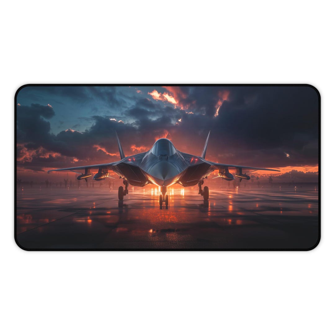 Jet Fighter Desk Mat, Sc-fi Military Plane Runway, Gift for Pilot ...