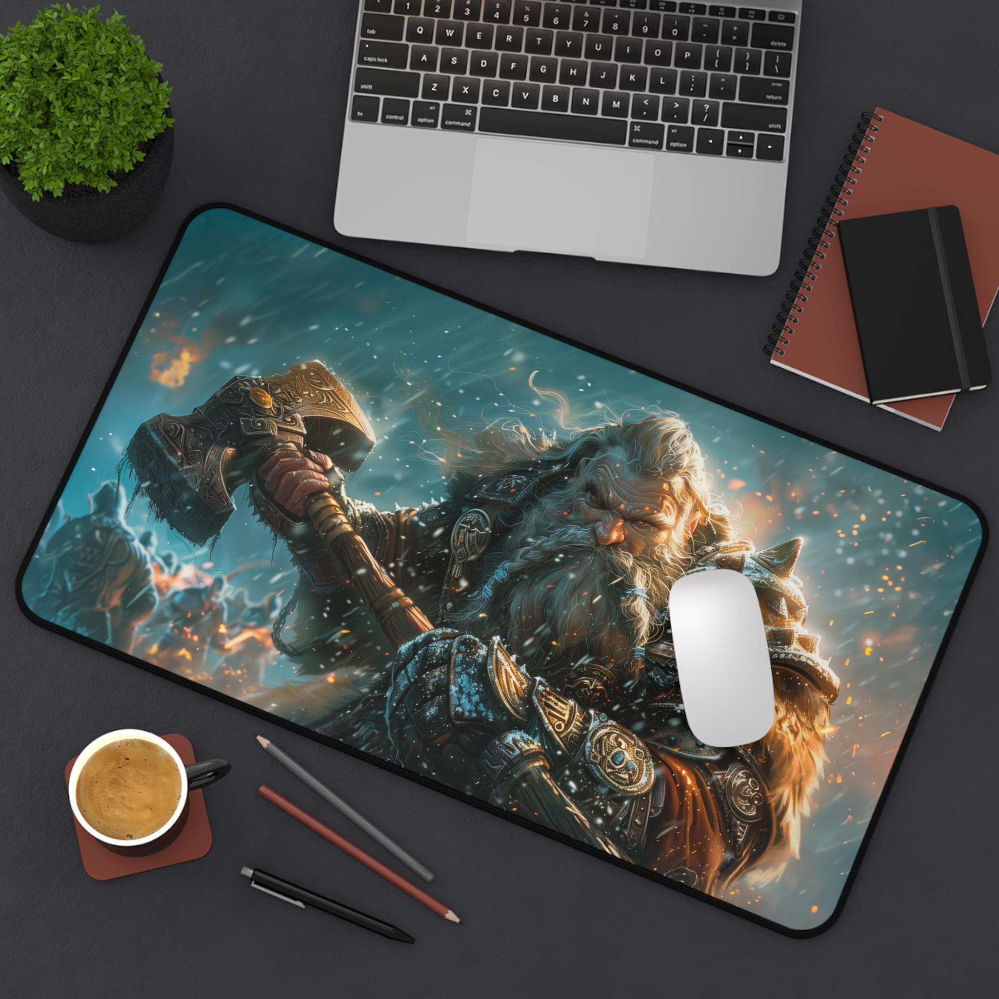 Fantasy Gaming Desk Mat, Dwarf With War Hammer Playmat, Mousepad, Table ...