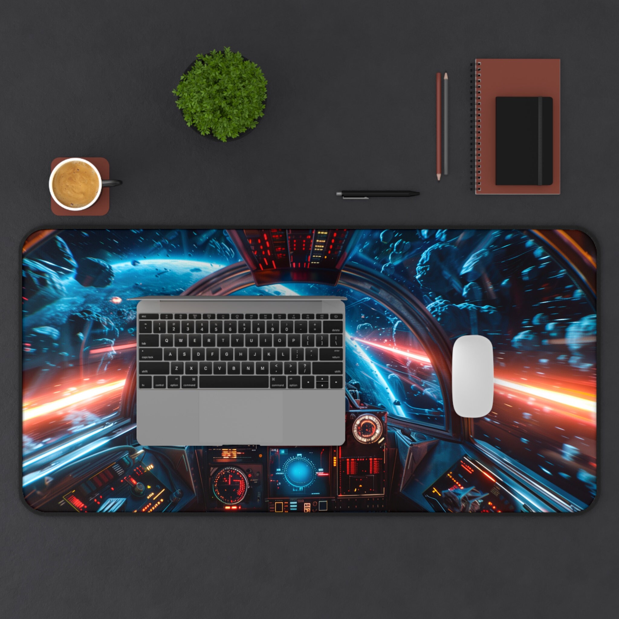 Starship Navigates Asteroid Field Sci-fi Gaming Desk Mat, TCG Playmat ...