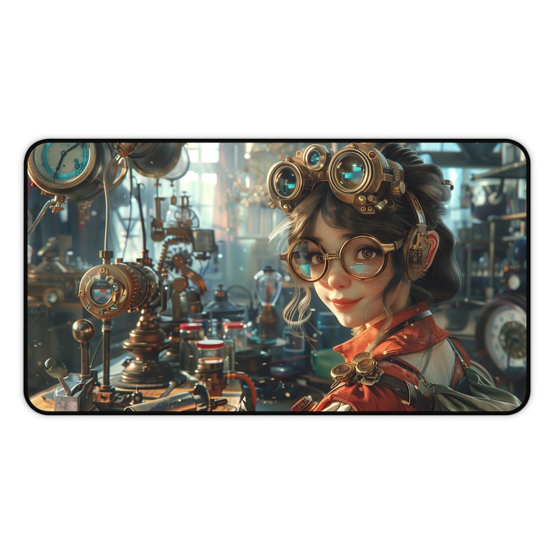 Steampunk Fantasy Desk Mat, Female Engineer Playmat - Gaming Mat, Table ...