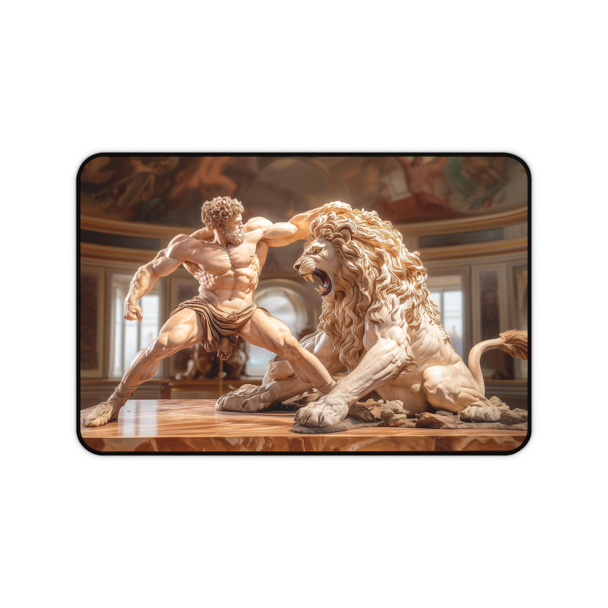Greek Mythology Desk Mat, Hercules and the Nemean Lion Gaming Playmat ...