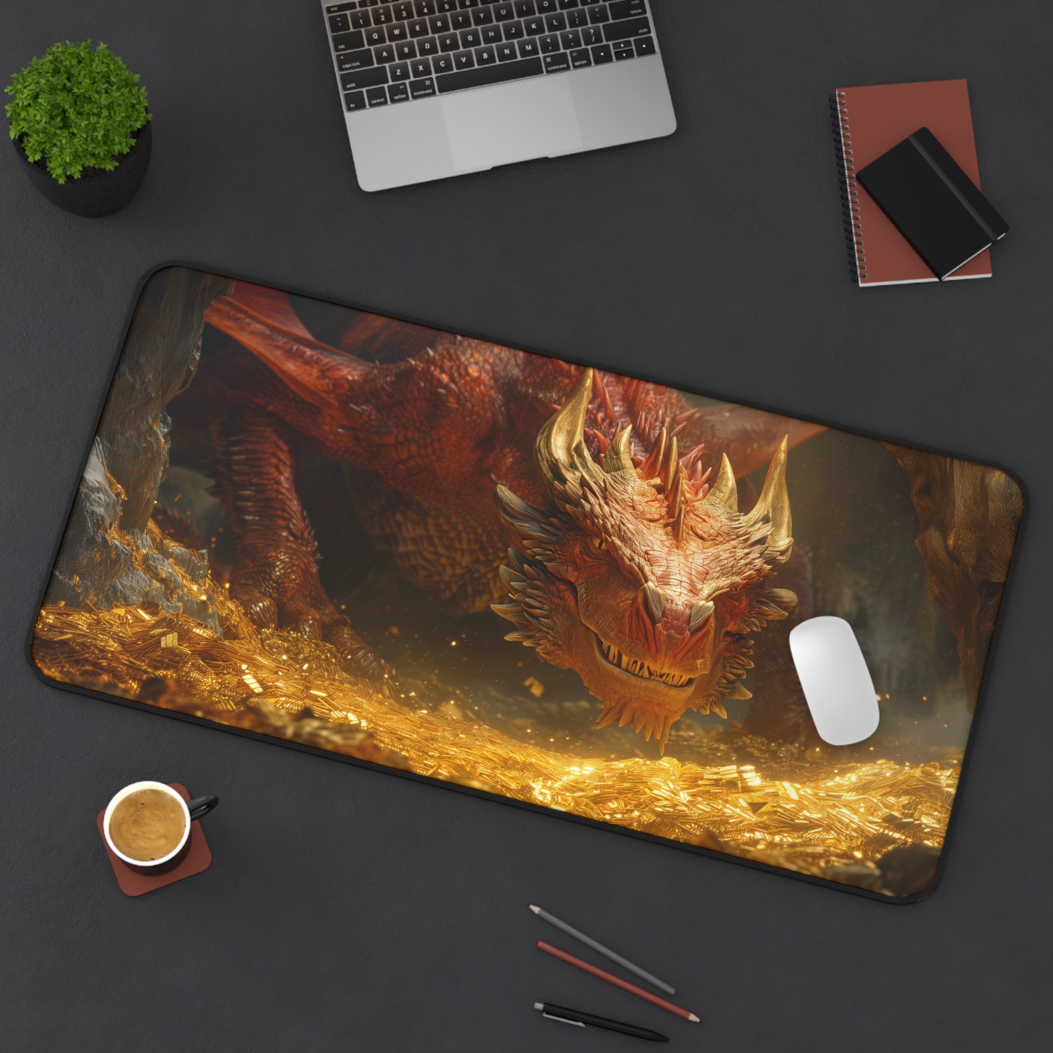 Red Dragon's Hoard Fantasy Gaming Desk Mat, Dragon, Magic Playmat, TCG ...