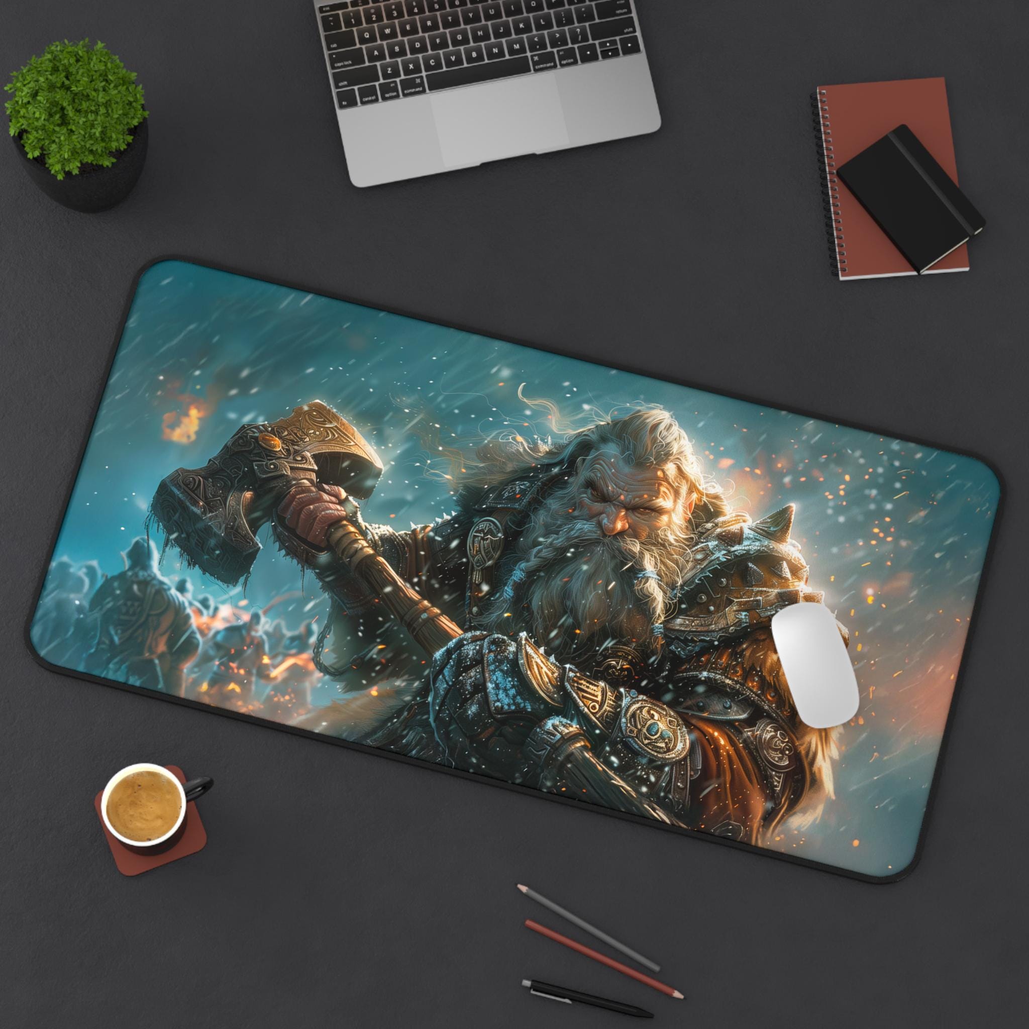 Fantasy Gaming Desk Mat, Dwarf With War Hammer Playmat, Mousepad, Table ...