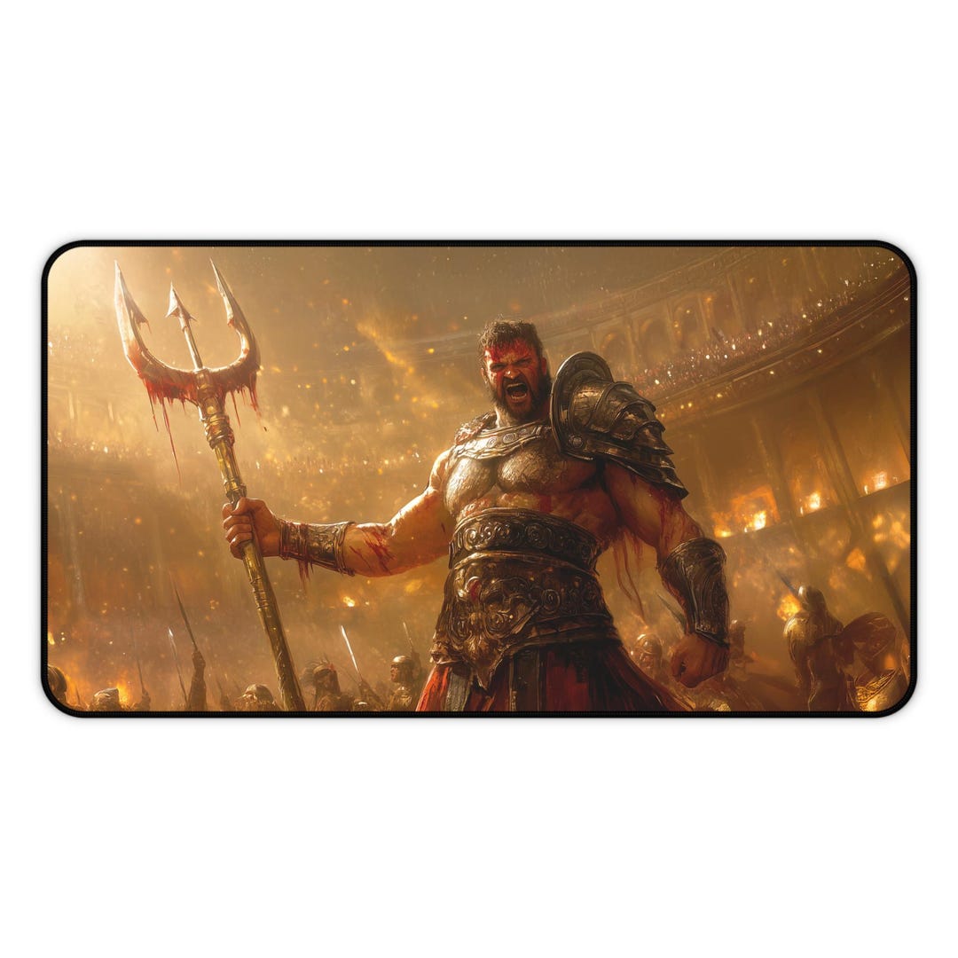 Gladiator With Trident Gaming Playmat, Ancient Roman Colosseum Mat ...