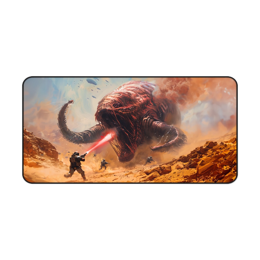 Alien Worm Attacks Space Soldiers Gaming Desk Mat, Sci-fi Playmat, TCG ...