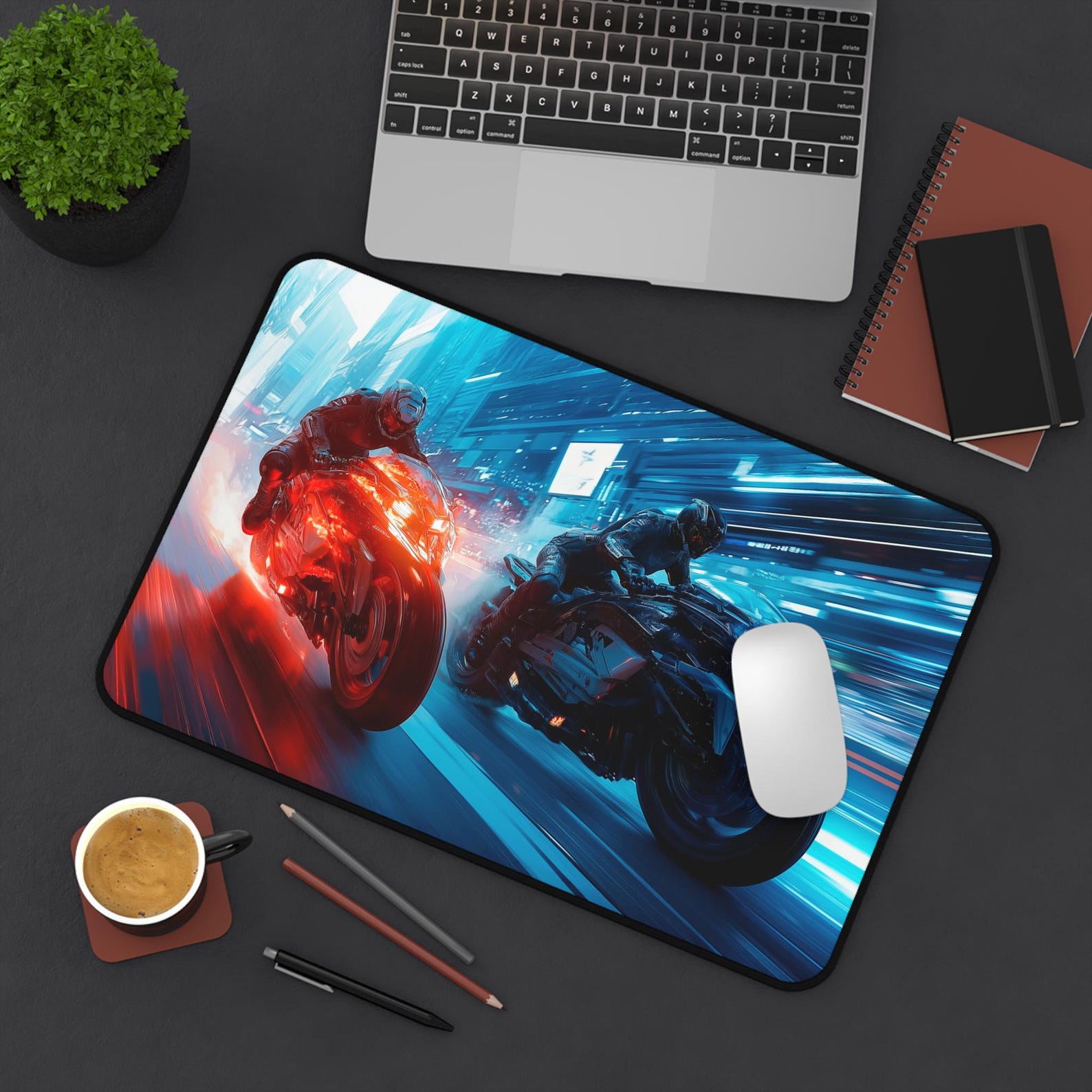 Futuristic Motorcycle Race Playmat, Desk Mat for Sci-fi Racing Game ...