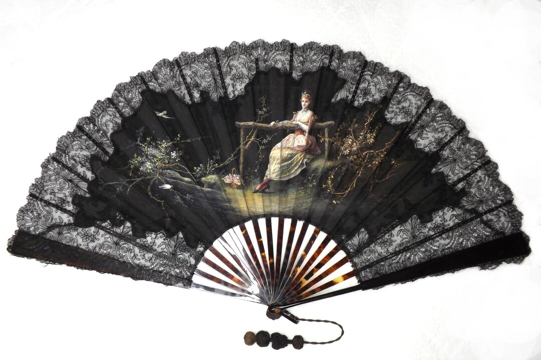 Large Antique Hand Fan, Sheer Black Silk Signed Galdini, Circa 1890s - Etsy
