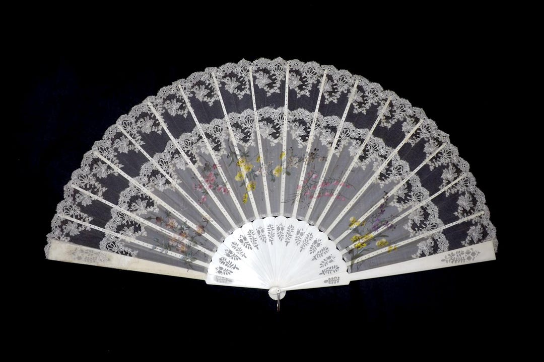 Large Antique Hand Fan, Exceptional Condition 1880s Hand-painted Silk ...