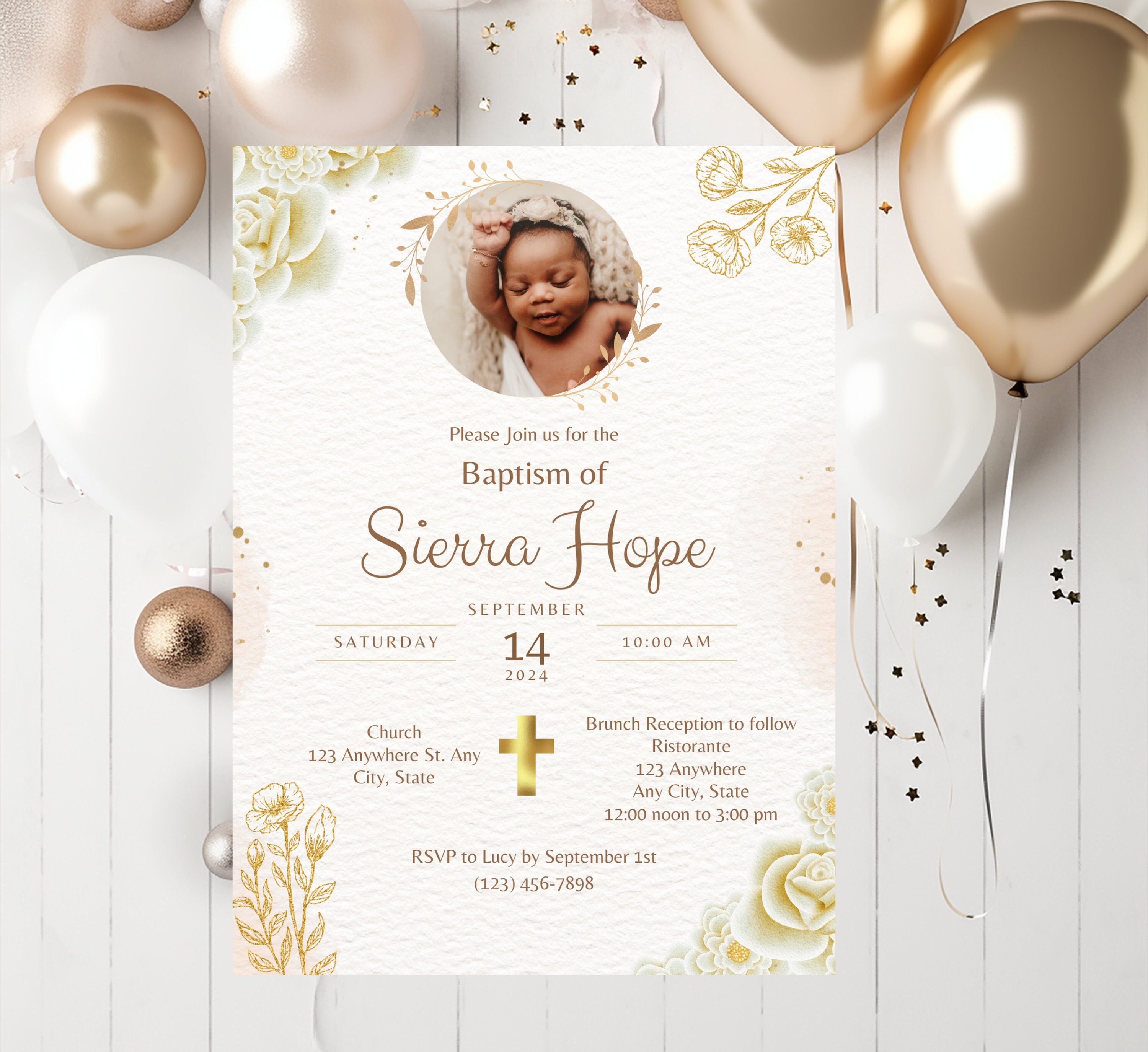Rustic Baptism Invitation Template; Christening Invite Template ...