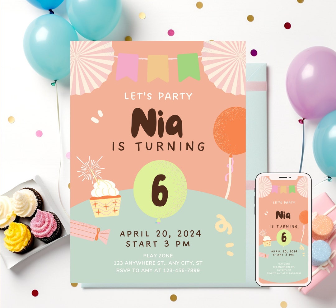Sweet 6th Birthday Invitation, Pastel Girl Party (editable Digital) - Etsy