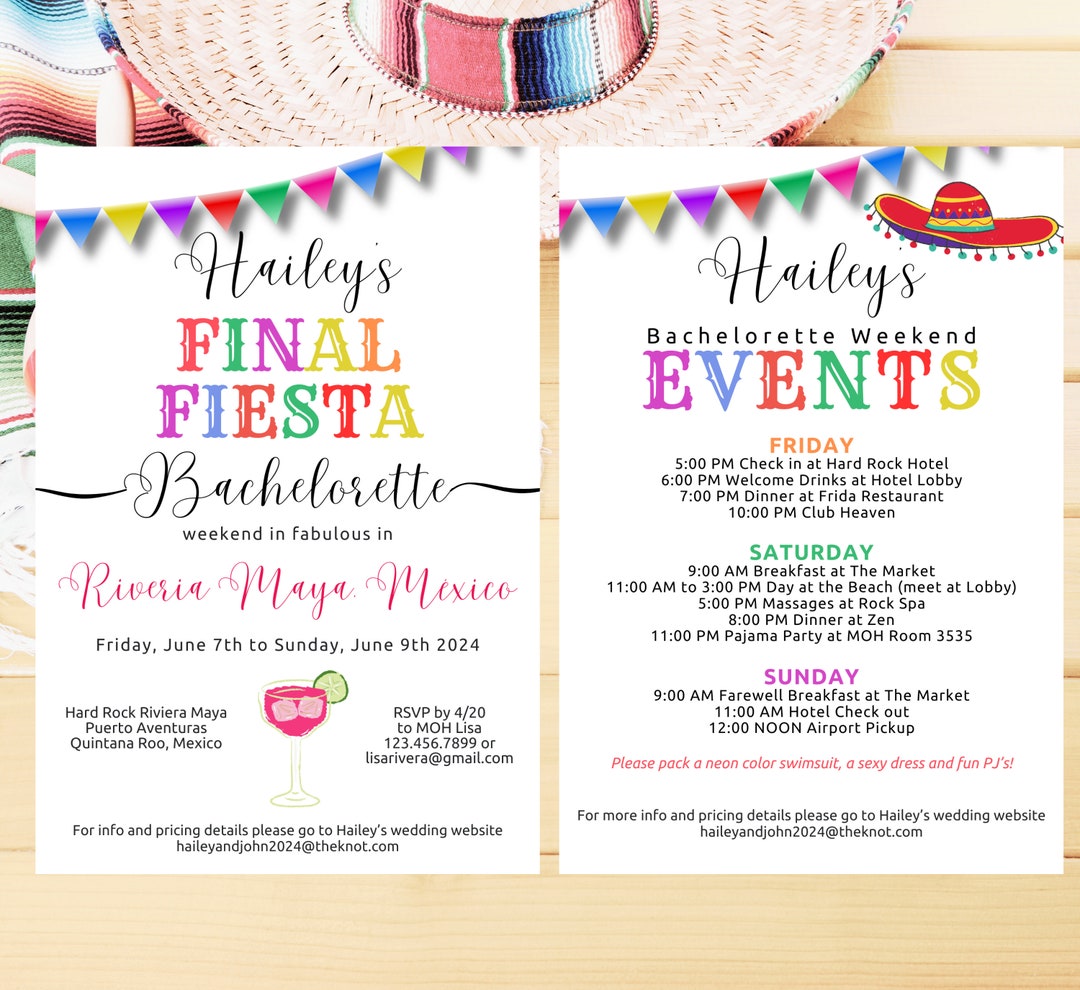 Final Fiesta Bachelorette Party Invitation and Itinerary Template ...