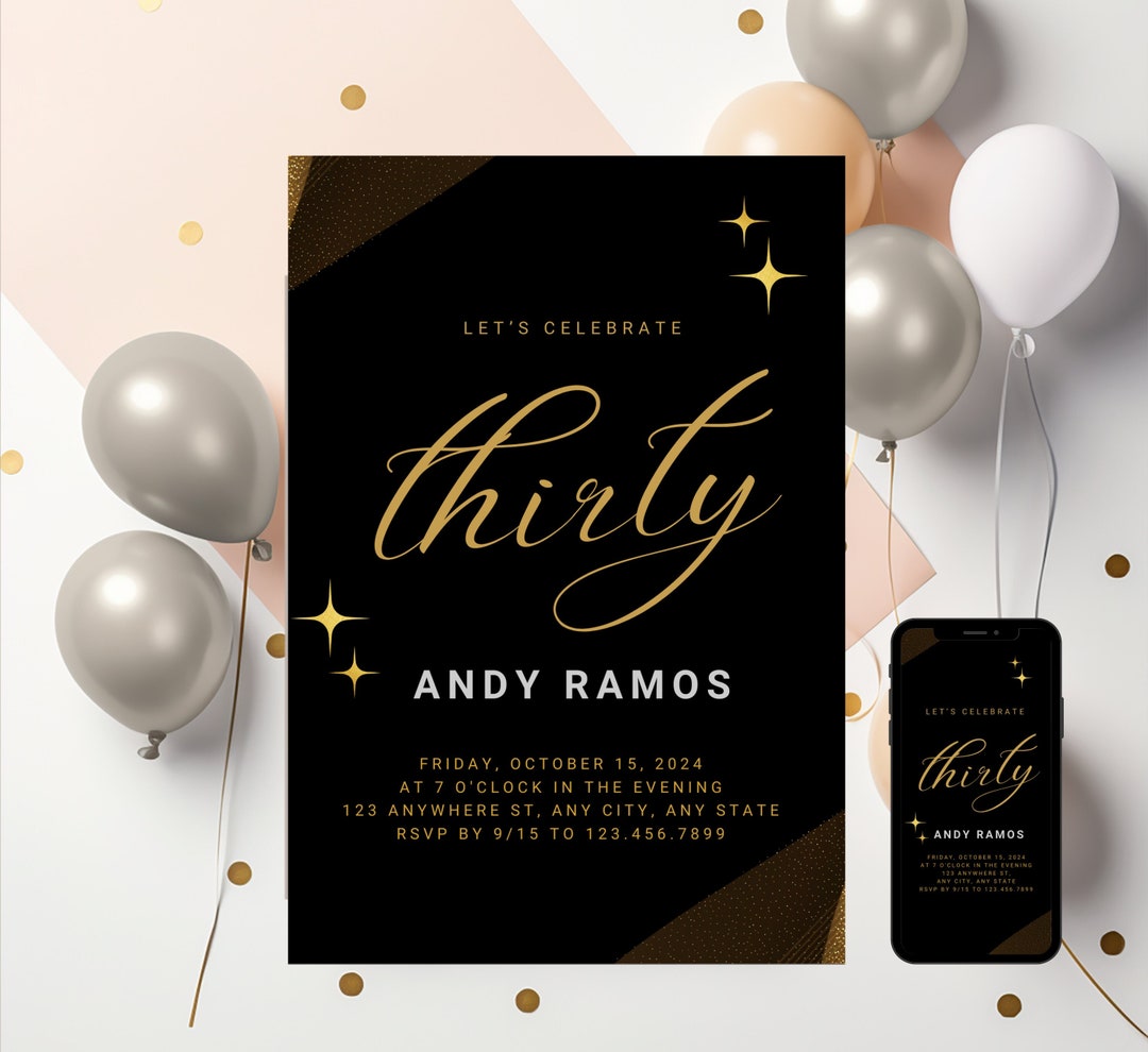 30th Birthday Invitation With Matching Phone Template Editable 30th ...