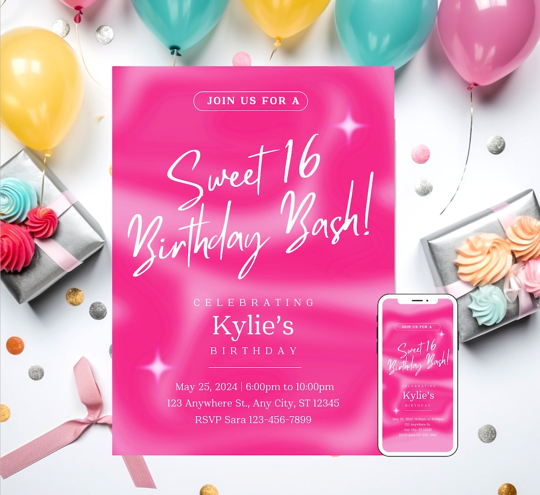 Editable 16th Sweet Sixteen Birthday Invitation Template; Sweet 16 ...