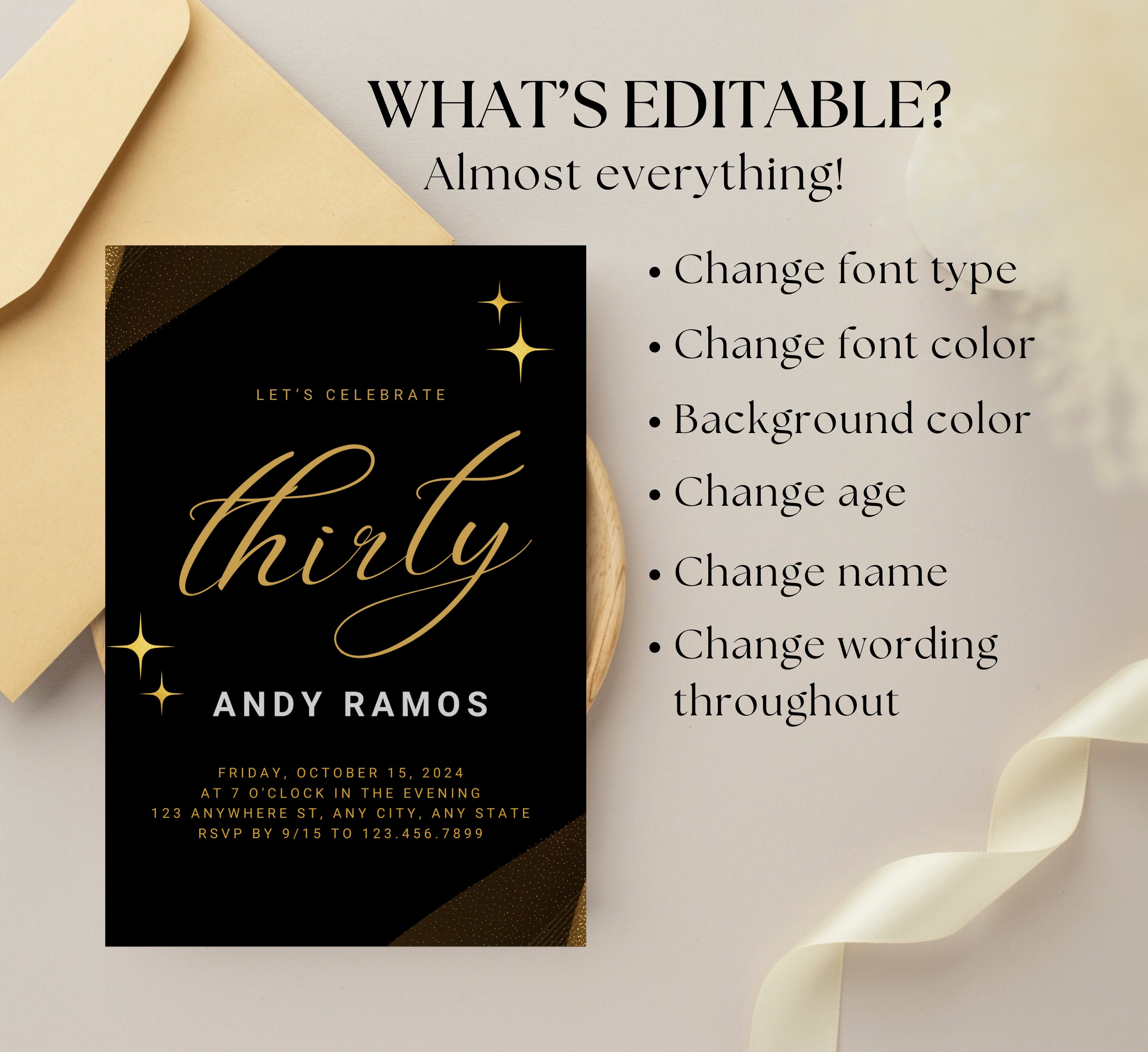 30th Birthday Invitation With Matching Phone Template; Editable 30th ...