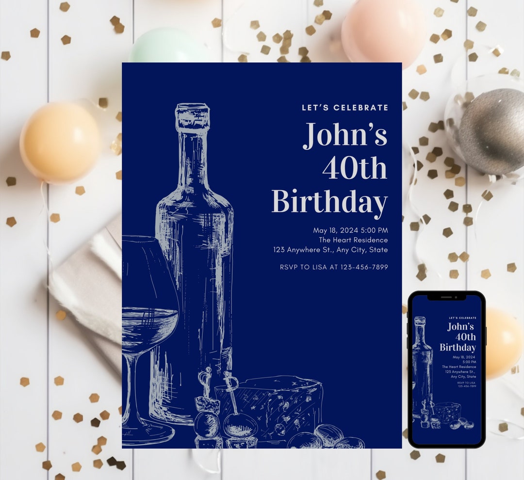 40th Birthday Invitation With Matching Phone Template; Editable 40th ...