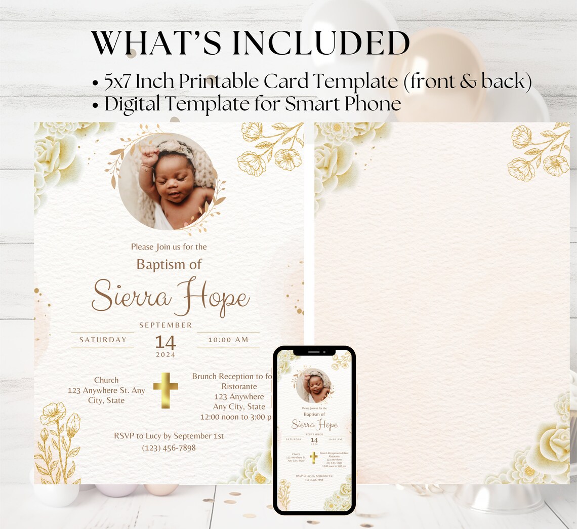 Rustic Baptism Invitation Template; Christening Invite Template ...