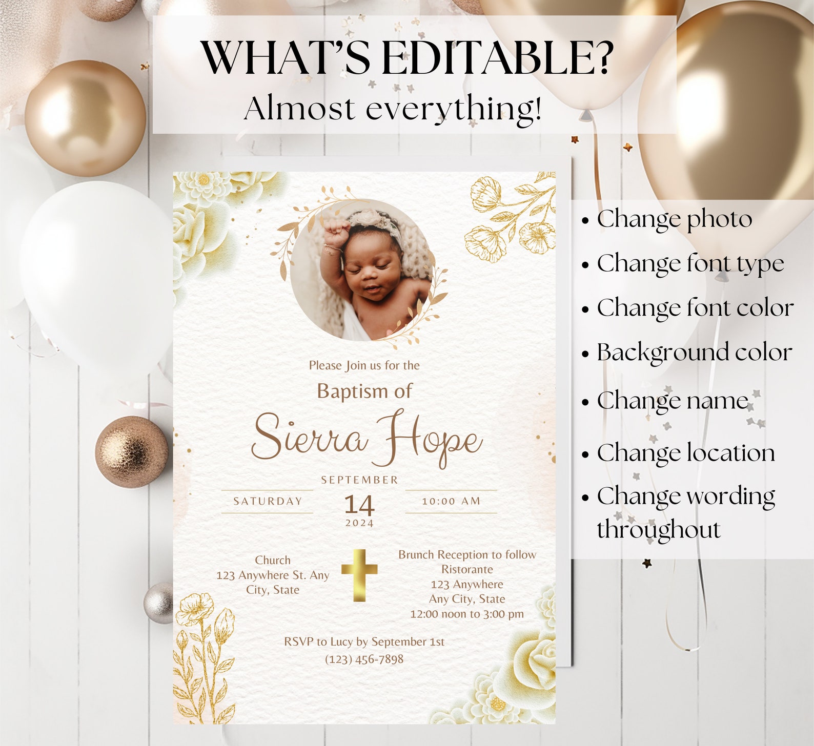 Rustic Baptism Invitation Template; Christening Invite Template ...