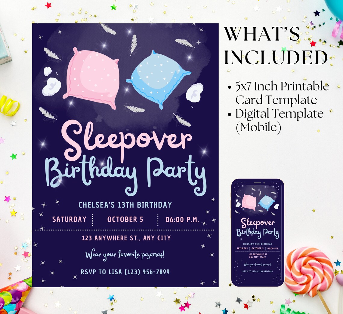 Editable Sleepover Invitation; Slumber Party Invitation; Sleepover ...