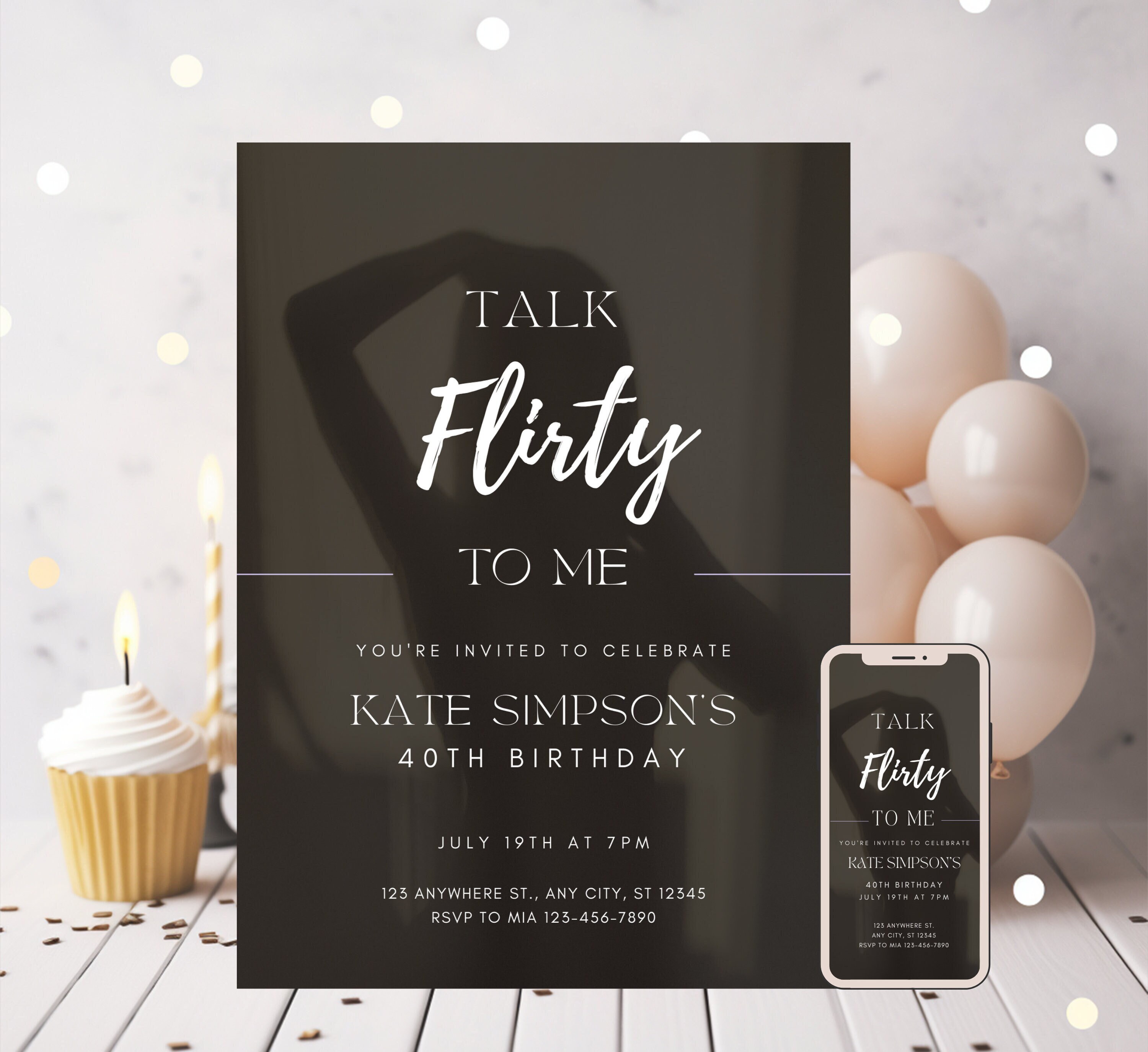40th Birthday Invitation With Matching Phone Template; Editable 40th ...