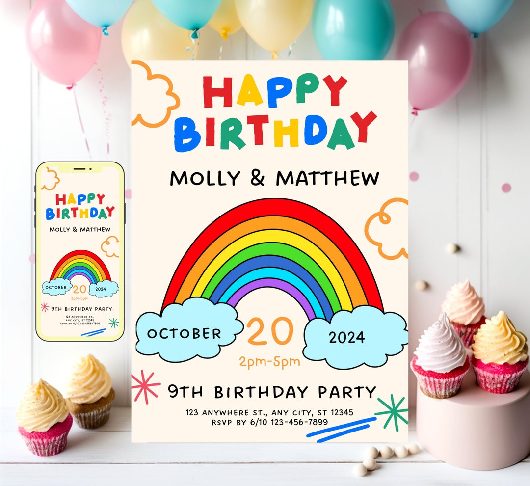 Sibling Birthday Invitation; Twins Birthday Invitation; Double Birthday ...