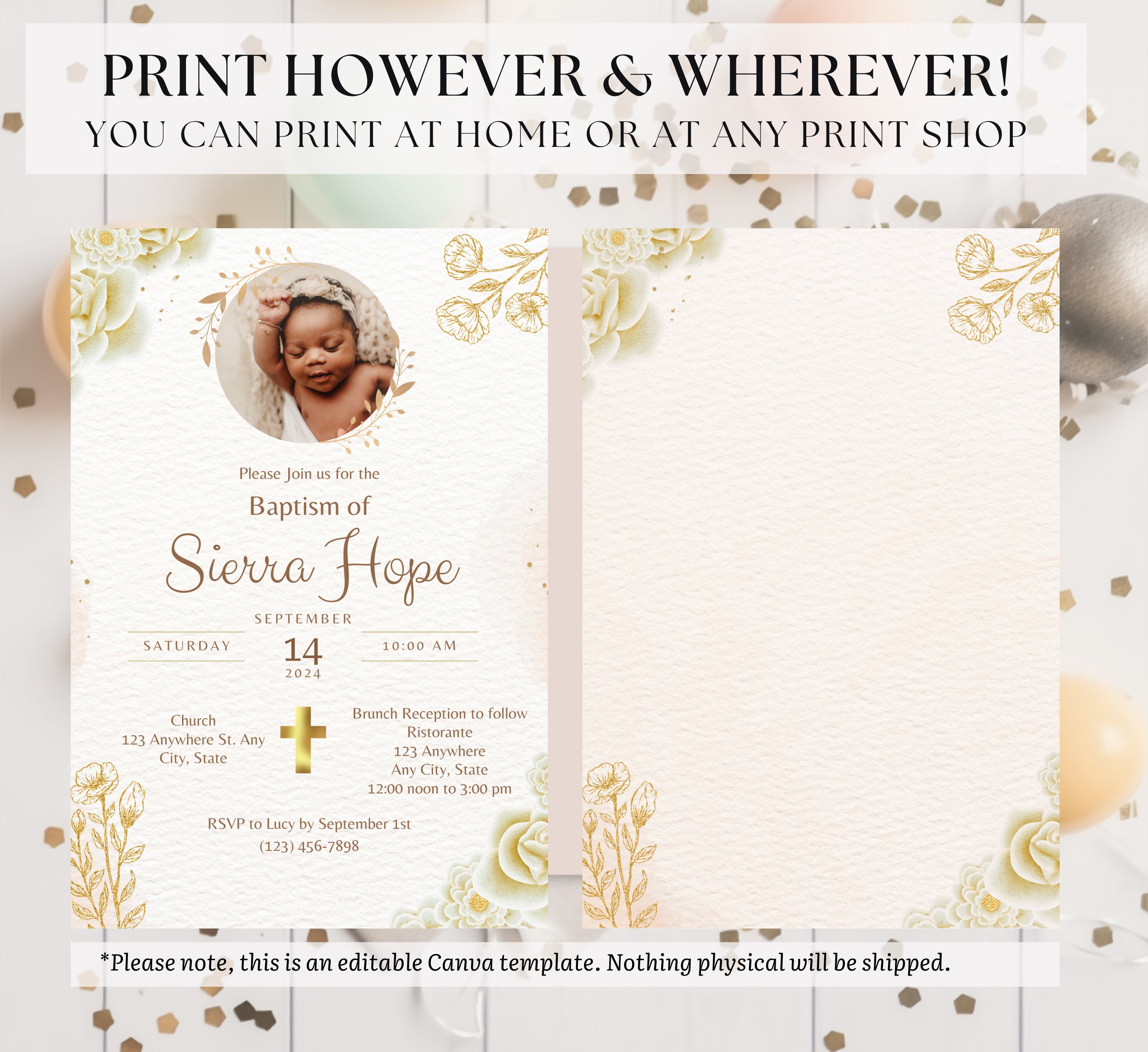 Rustic Baptism Invitation Template; Christening Invite Template ...