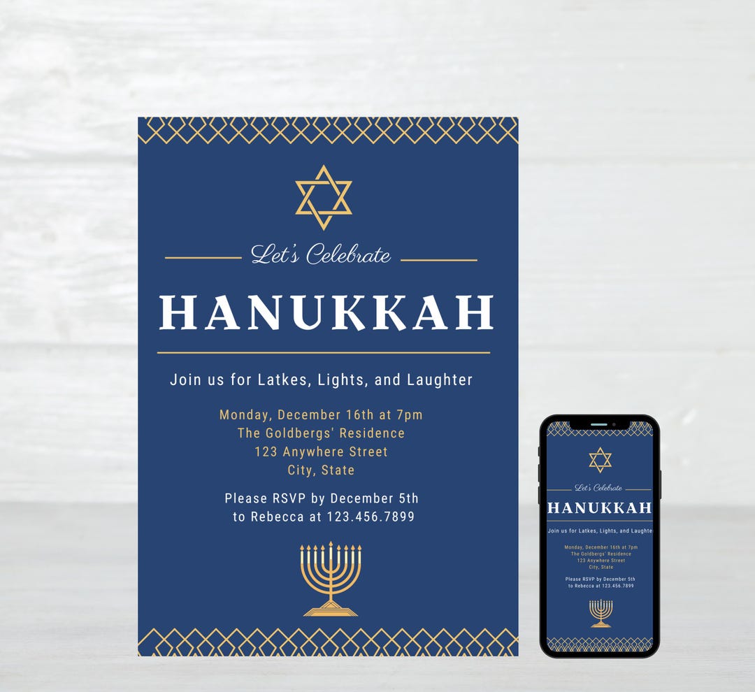 Hanukkah Digital Invite; Hanukkah Party Editable Invitation; Instant ...