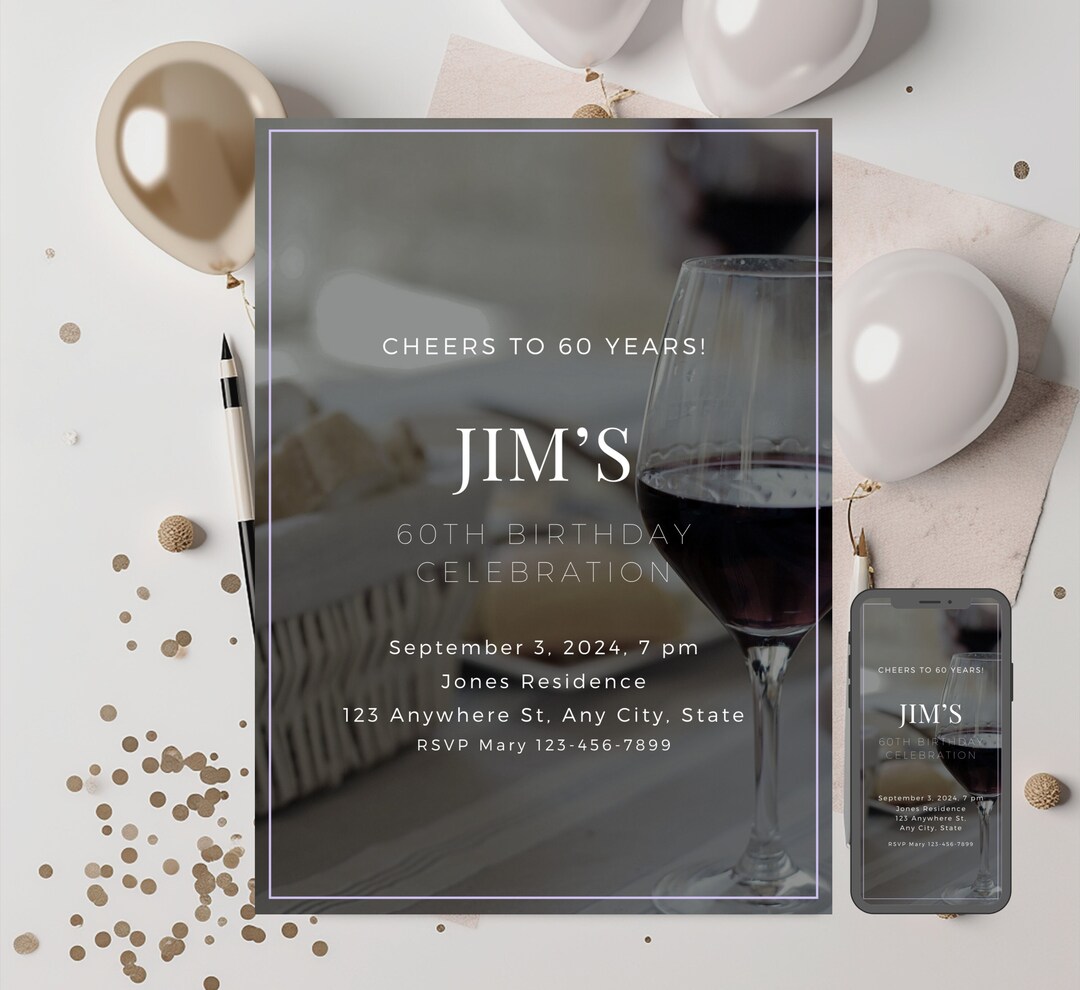 60th Birthday Invitation With Matching Phone Template; Editable 60th ...