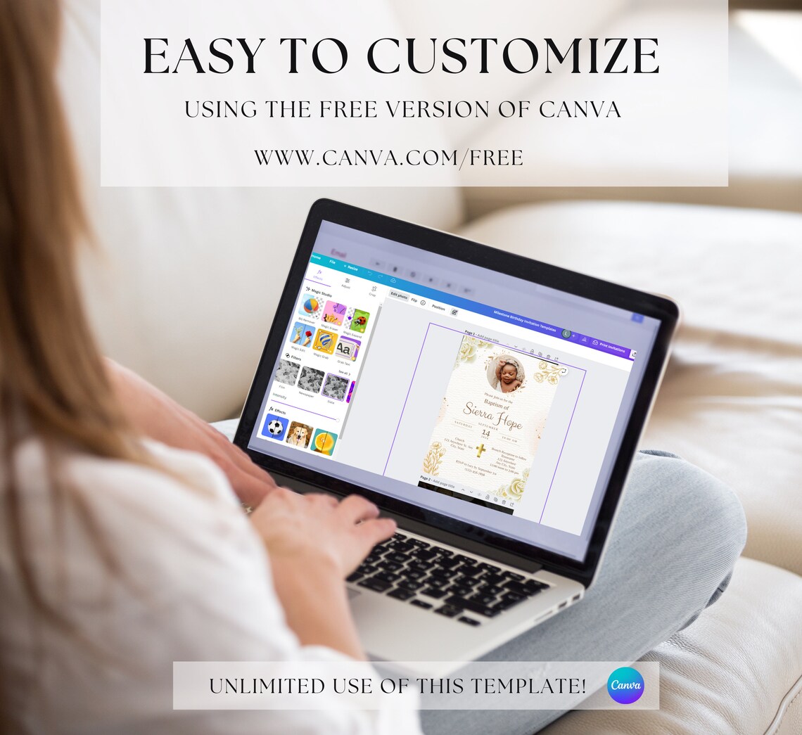 Rustic Baptism Invitation Template; Christening Invite Template ...