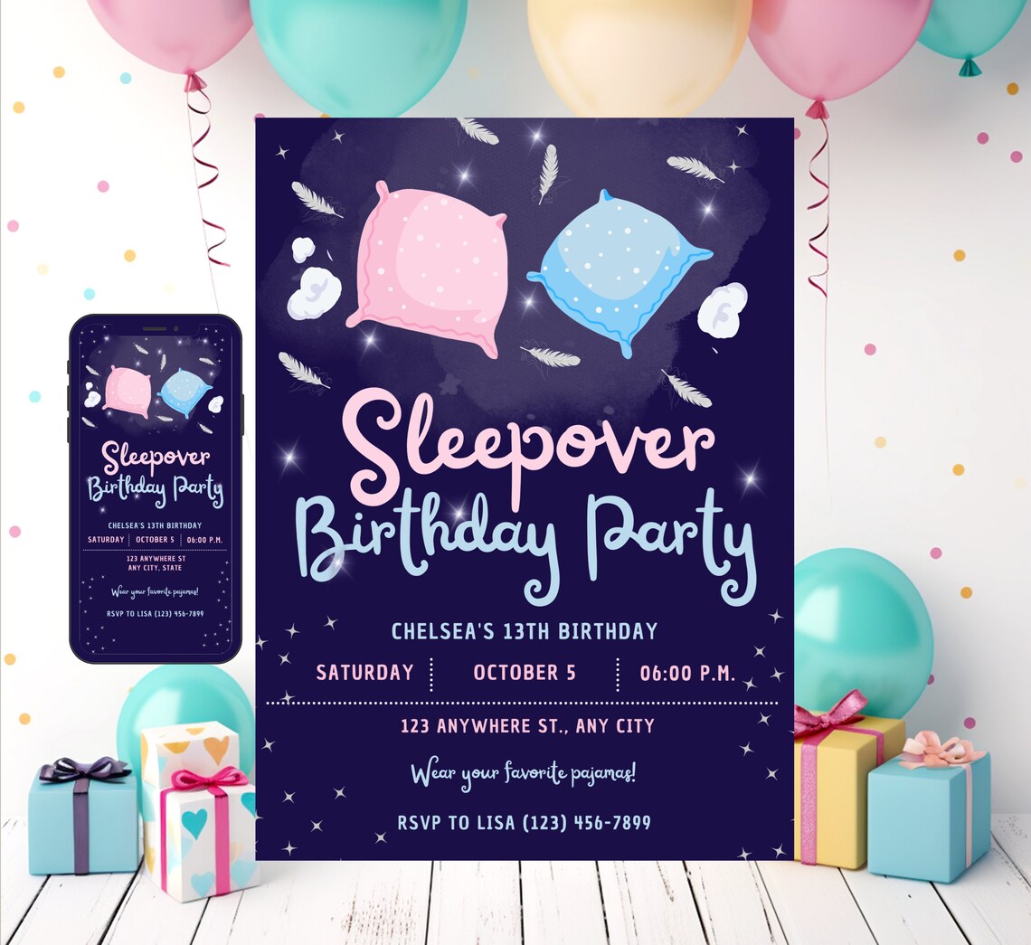 Editable Sleepover Invitation; Slumber Party Invitation; Sleepover ...