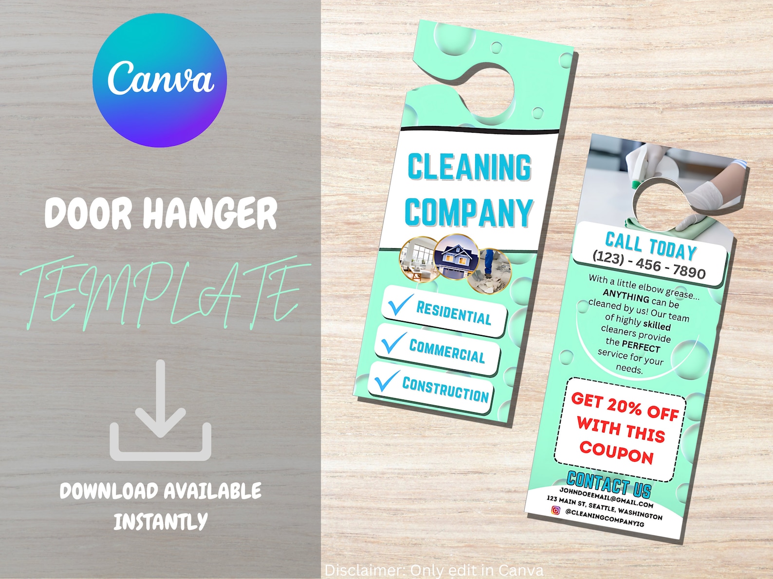 Door Hanger for Cleaning Business, Canva Door Hanger Template, Designer ...