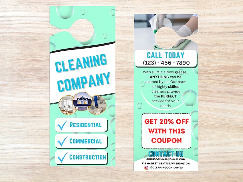 Door Hanger for Cleaning Business, Canva Door Hanger Template, Designer ...