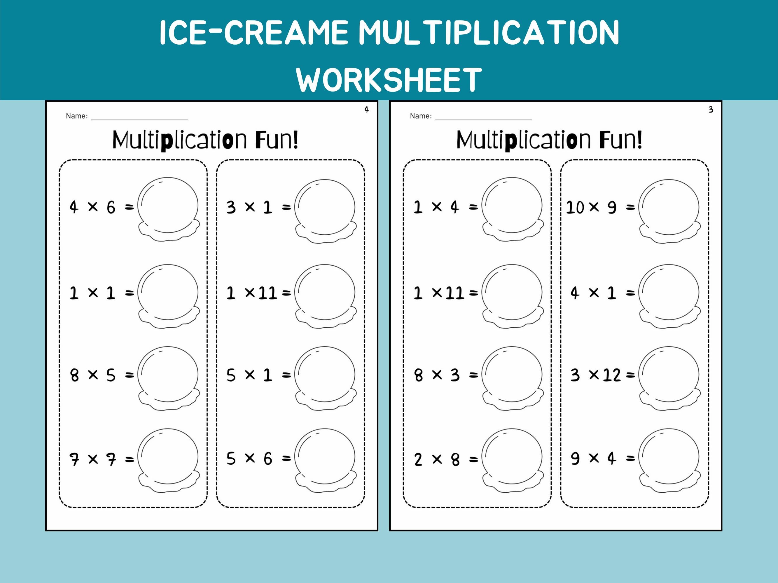 Multiplication Worksheet , Fun Ice Cream Math Activity, Homeschool ...