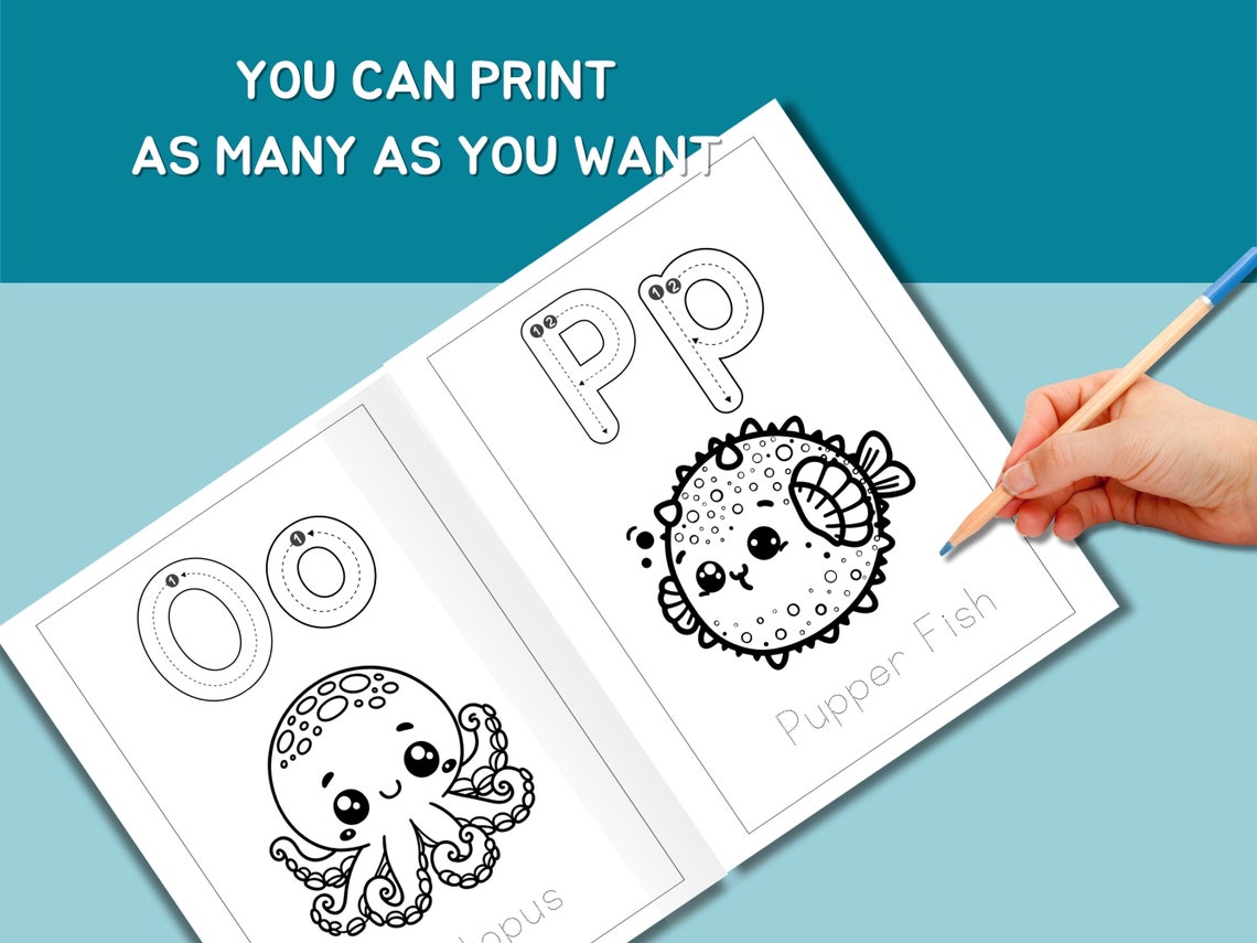 Ocean Animal Alphabet Coloring Page for Kids, Preschool Worksheet ...