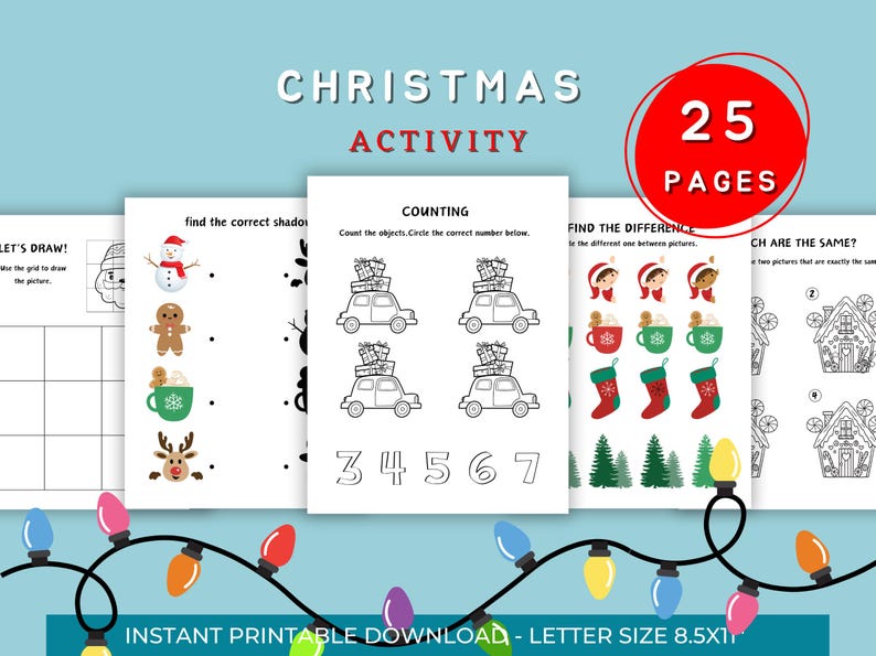 Christmas Activity Book for Kids, Printable Busy Book,holiday Fun Game ...
