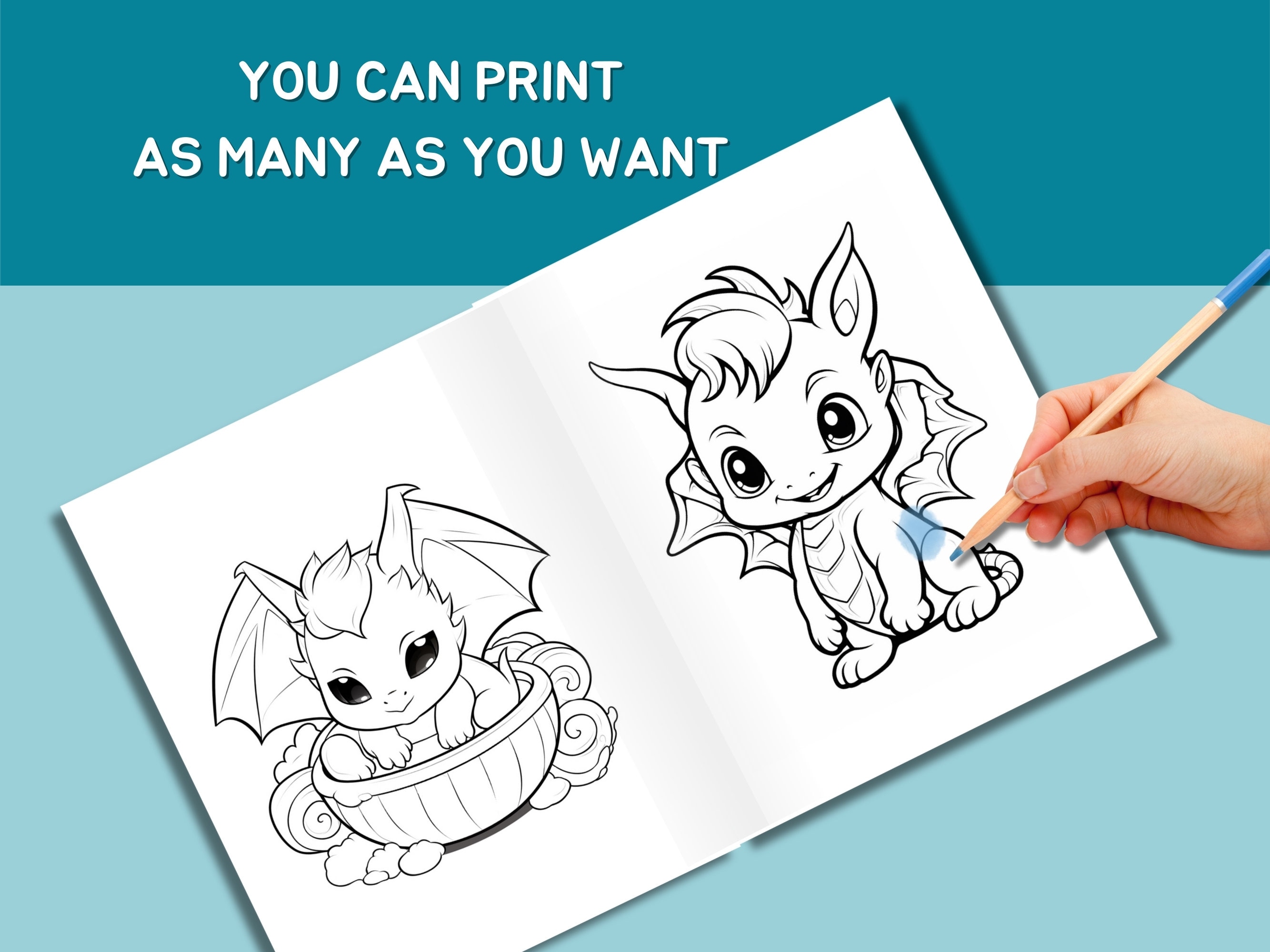 Cute Dragon Coloring Page for Kids,20 Digital Printable Baby Dragons ...