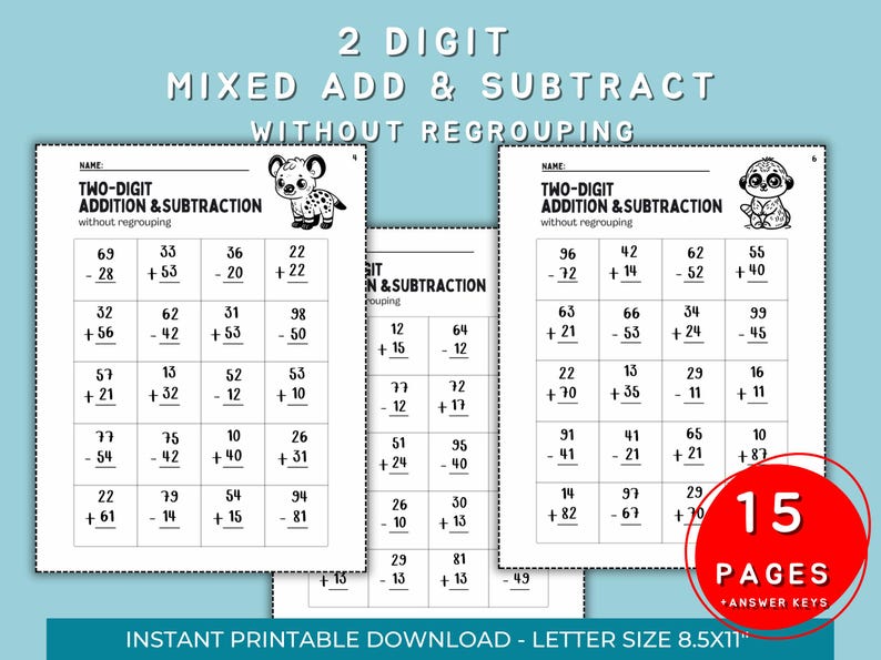 Two Digit Mixed Addition and Subtraction Without Regrouping Worksheets ...