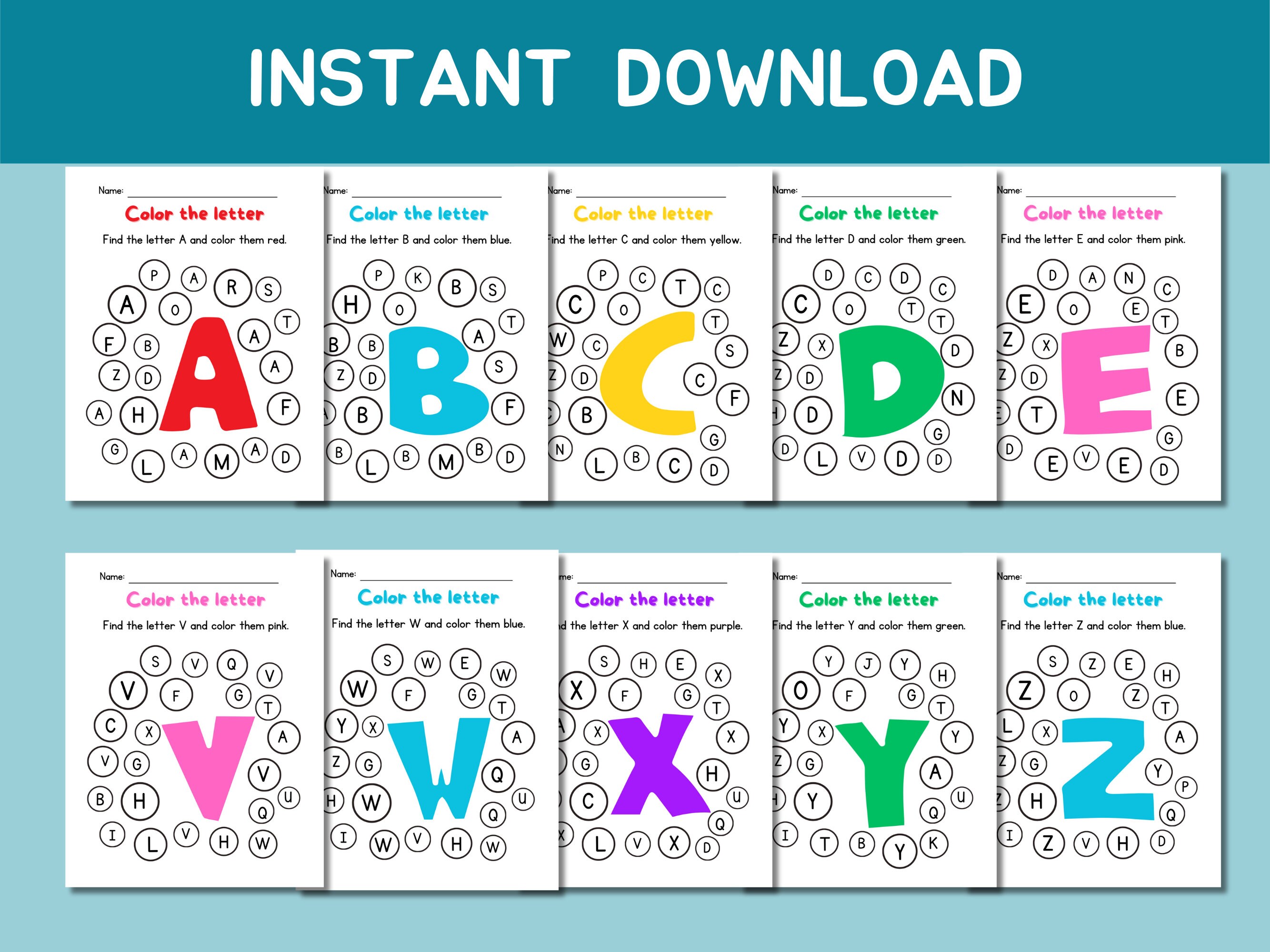 Find the Letter Worksheets - Alphabet Recognition Digital Download ...