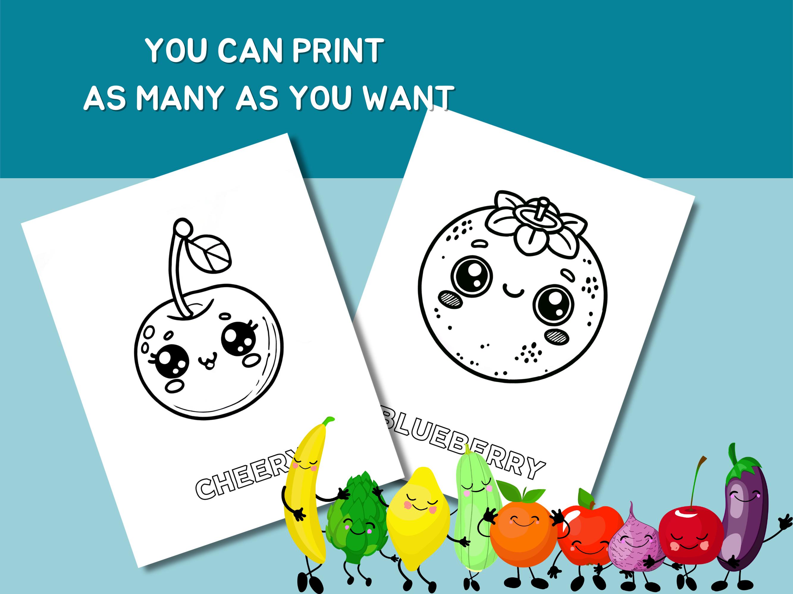 20 Cute Fruits Coloring Book, Kawaii,perfect for Preschool ...
