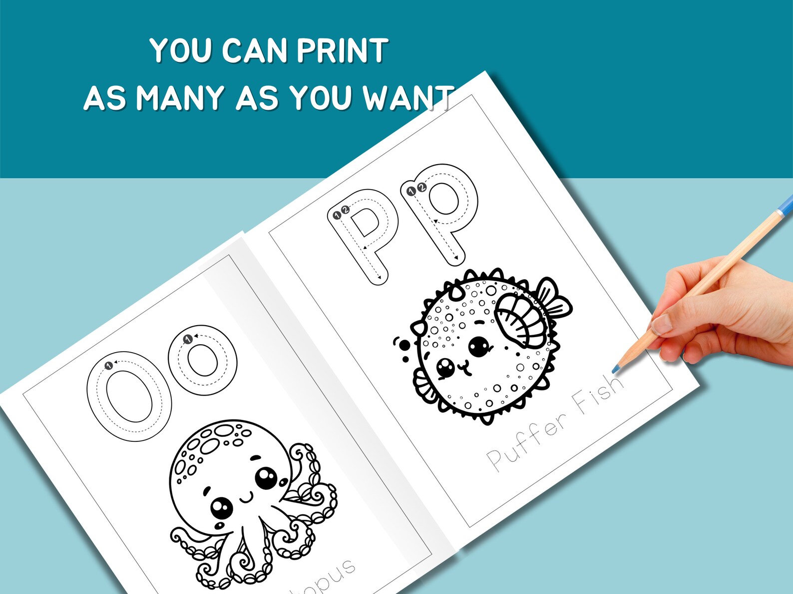 Ocean Animal Alphabet Coloring Page for Kids, Preschool Worksheet ...