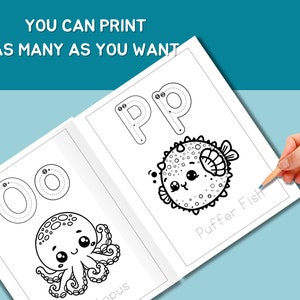 Ocean Animal Alphabet Coloring Page for Kids, Preschool Worksheet ...