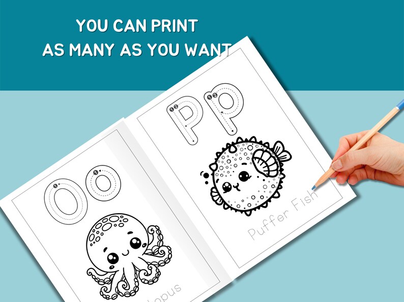 Ocean Animal Alphabet Coloring Page for Kids, Preschool Worksheet ...